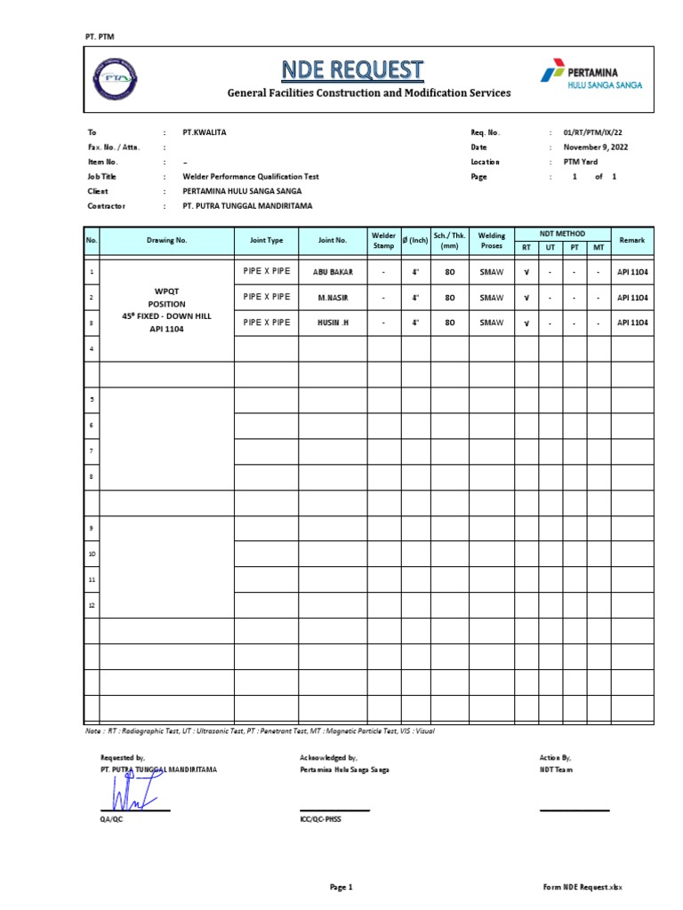 Request NDT Welder Test | PDF | Nondestructive Testing | Construction