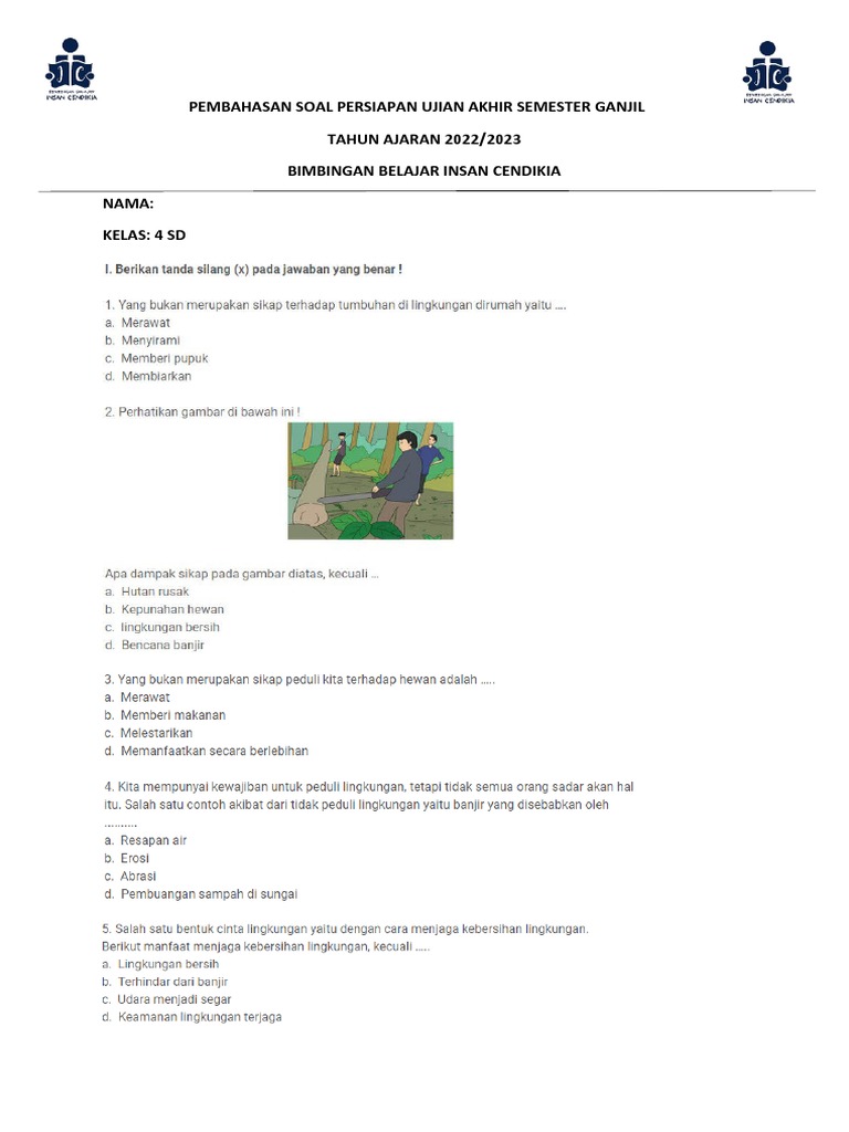Pembahasan Soal Persiapan Ujian Akhir Semester Ganjil Kelas 4 | PDF