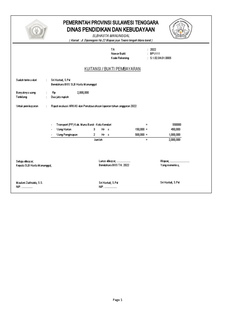 Format Kuitansi Perjalanan Dinas Juni | PDF