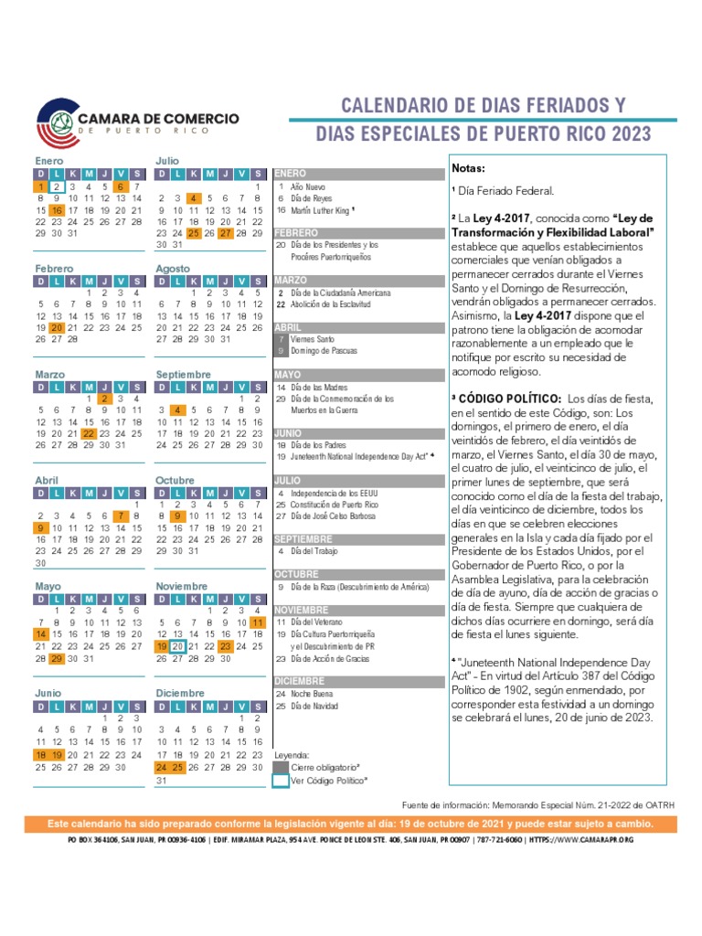 Dias Feriados 2023 | PDF | Puerto Rico | Acción de gracias