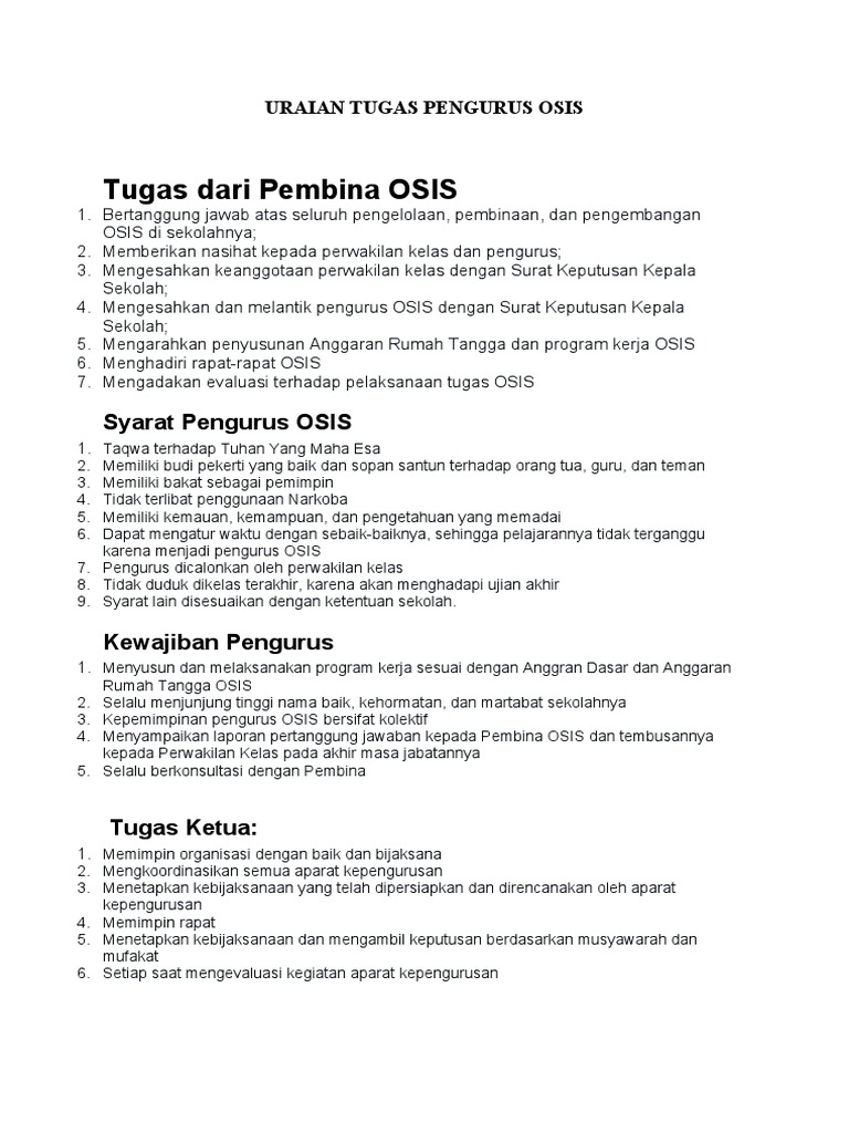 Tugas dan Kewajiban Pengurus OSIS | PDF