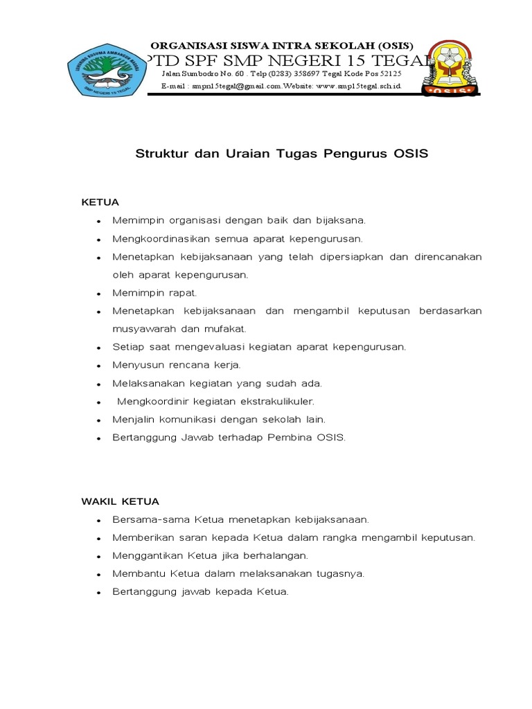 Struktur Dan Uraian Tugas Pengurus OSIS | PDF | Karier & Perkembangan