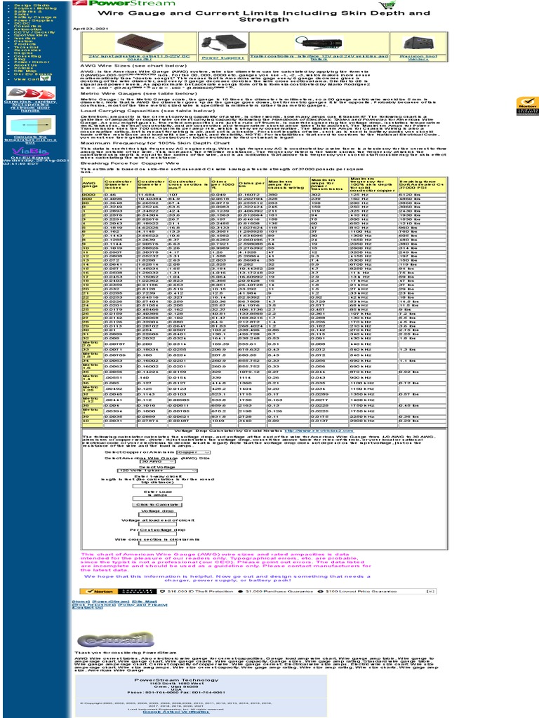 American Wire Gauge Chart and AWG Electrical Current | PDF | Electrical ...