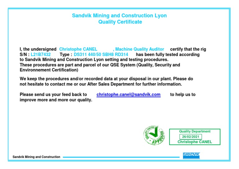 L21B7432 Quality Certificate | PDF