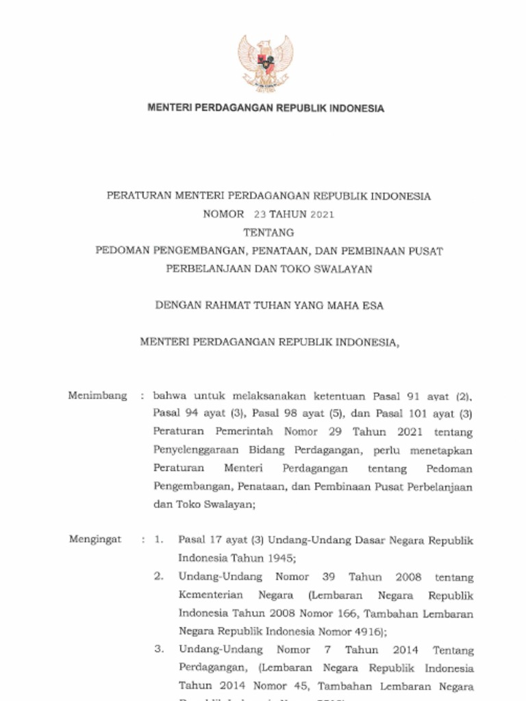 Permendag Nomor 23 Tahun 2021 | PDF