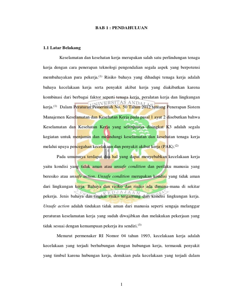 JSA PT PLN PAYAKUMBUH BAB 1 Pendahuluan | PDF