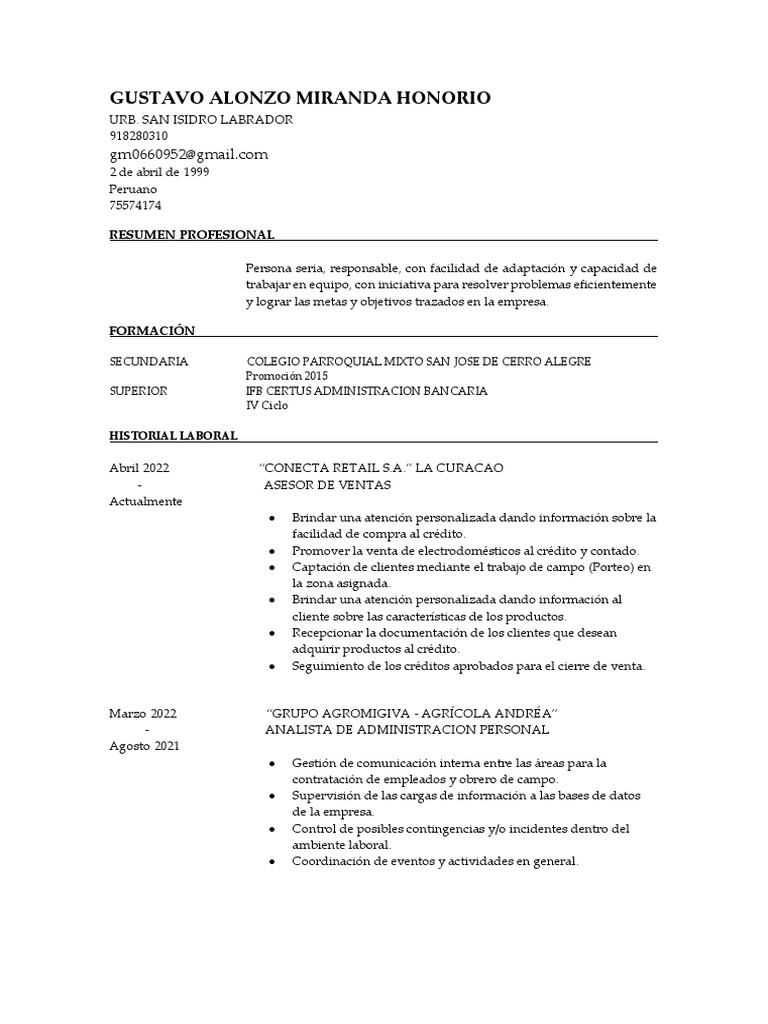 CV Miranda Honorio | PDF | Microsoft | Economias