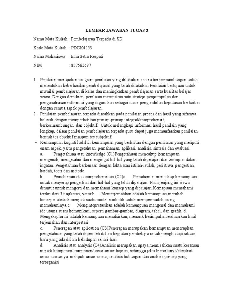 5 - Inna Setia Respati - Tugas Tuweb 6 - Pembelajaran Terpadu Di SD - Inna Setia Respati ...