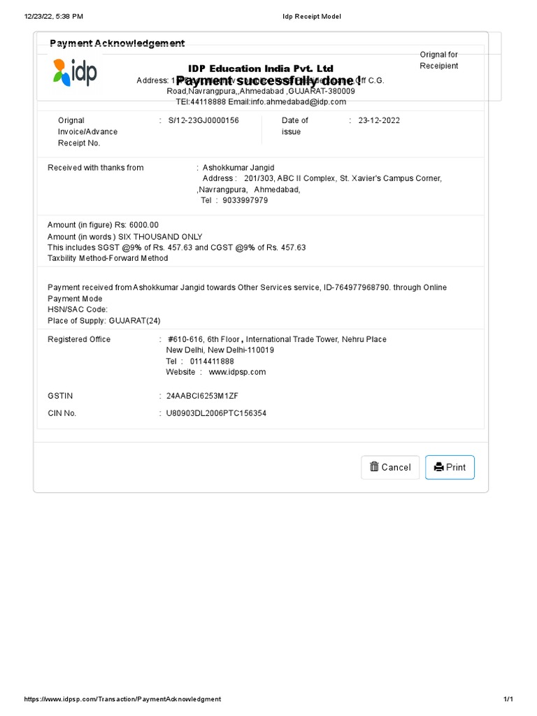 Idp Receipt Model | PDF