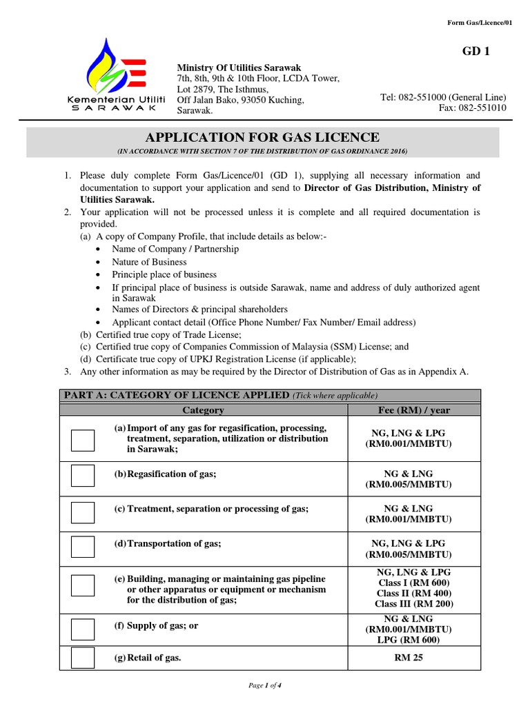 GD1 - Application For Gas Licence | PDF | Natural Gas | Liquefied ...