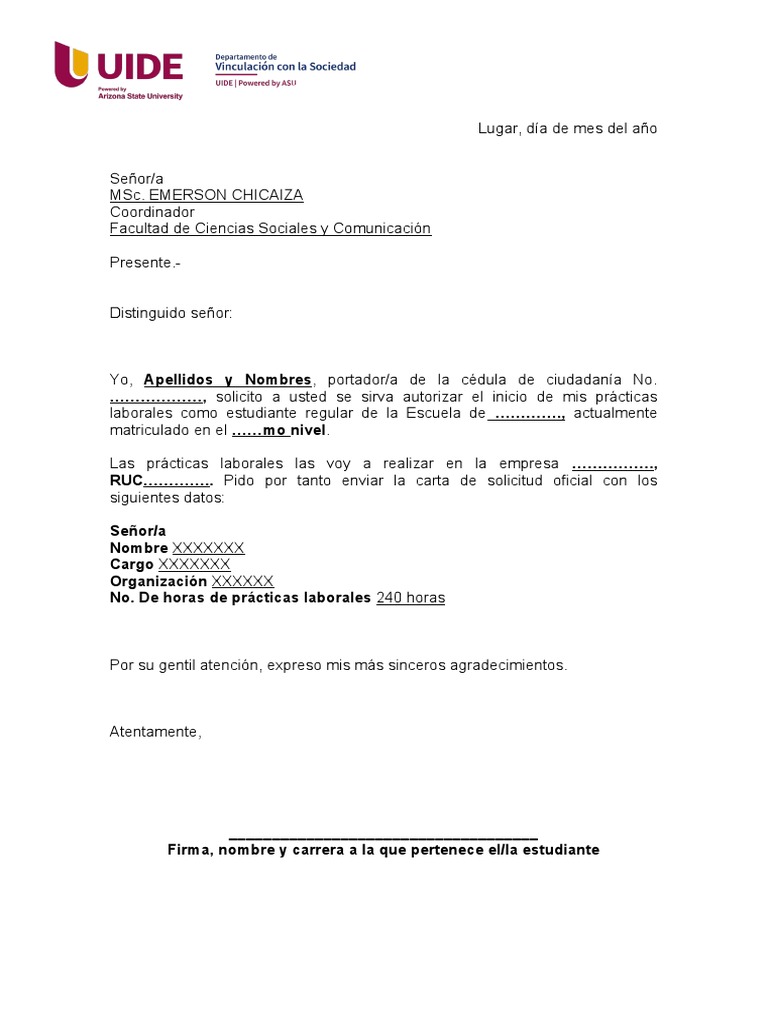 Solicitud de Inicio de Prácticas Profesionales | PDF