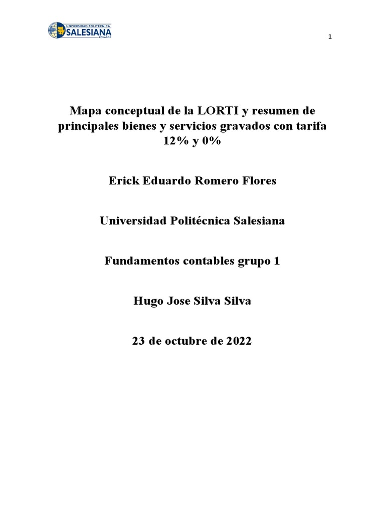 Mapa Conceptual de La LORTI y Resumen de Principales Bienes y Servicios Gravados Con Tarifa 12 ...