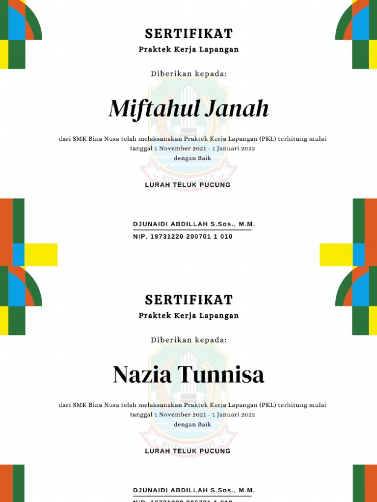 Sertifikat PKL | PDF