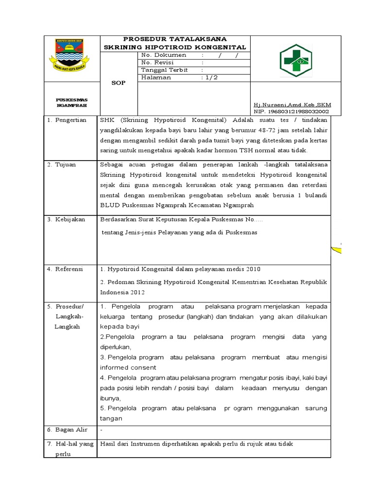 Prosedur Skrining Hipotiroid Kongenital | PDF