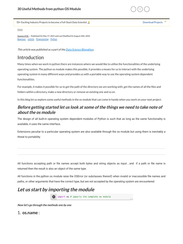 Python OS Module - 30 Most Useful Methods From Python OS Module | PDF ...