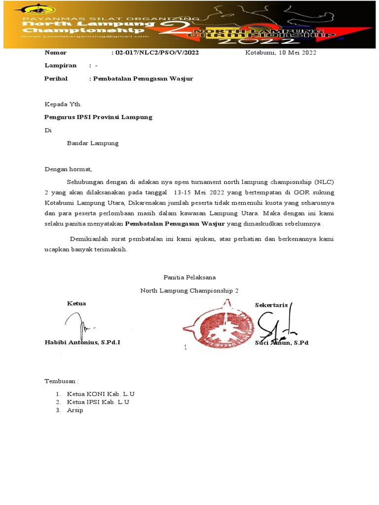 Pembatalan Penugasan Wasjur NLC 2 | PDF