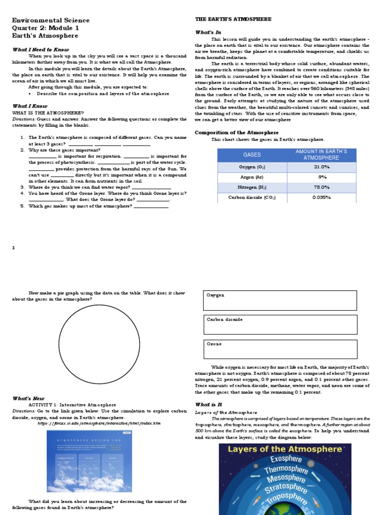 Envi Sci Q2. Mod1 | PDF | Atmosphere Of Earth | Atmosphere