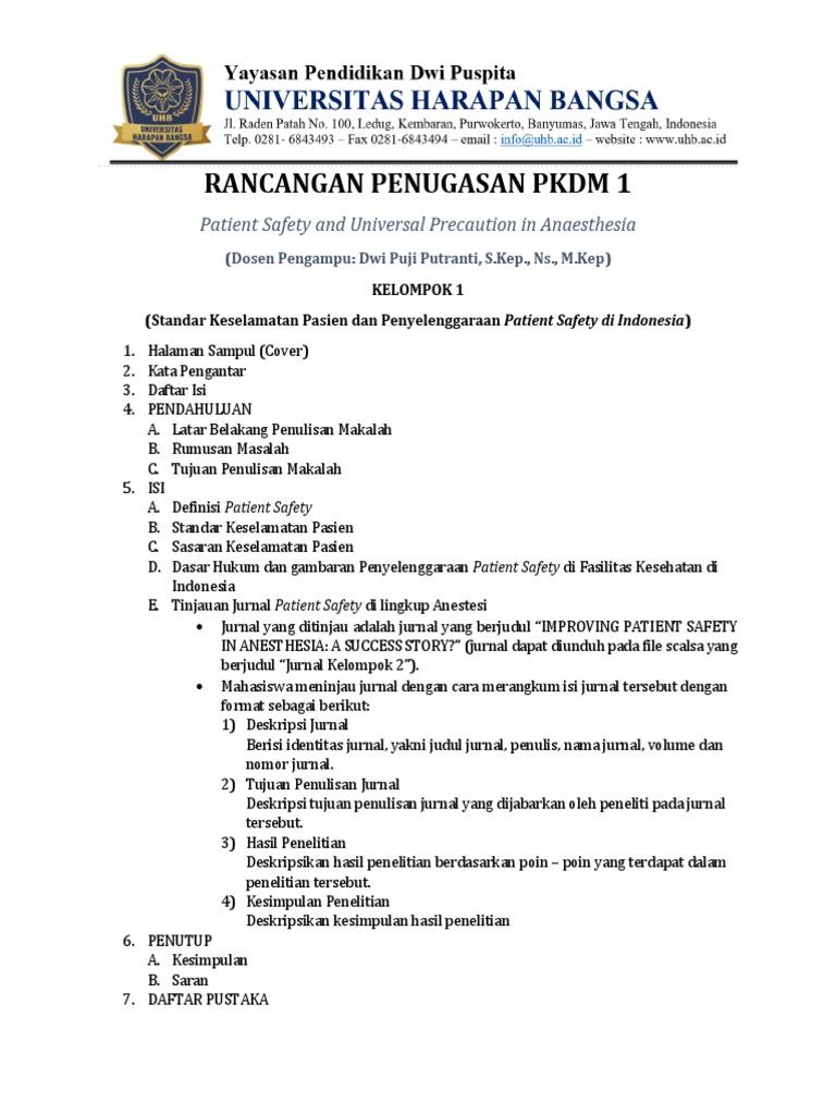 RANCANGAN PENUGASAN PKDM 1 (Patient Safety Dan Universal Precaution) | PDF | Sains & Matematika