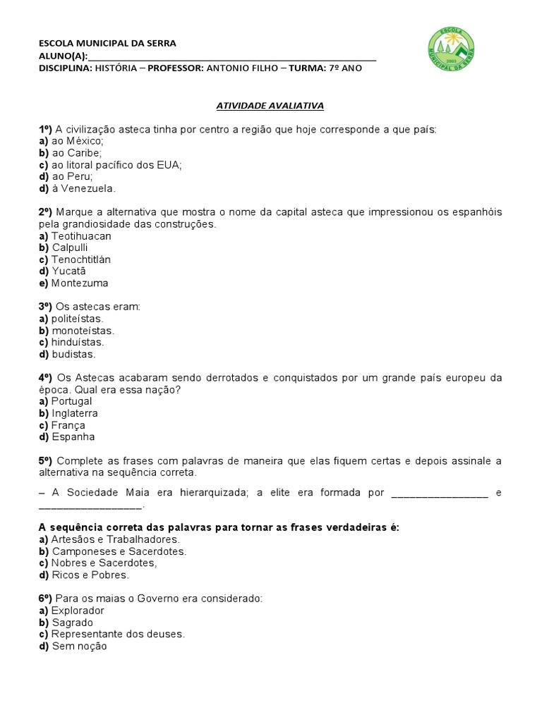 Prova 7C História | PDF