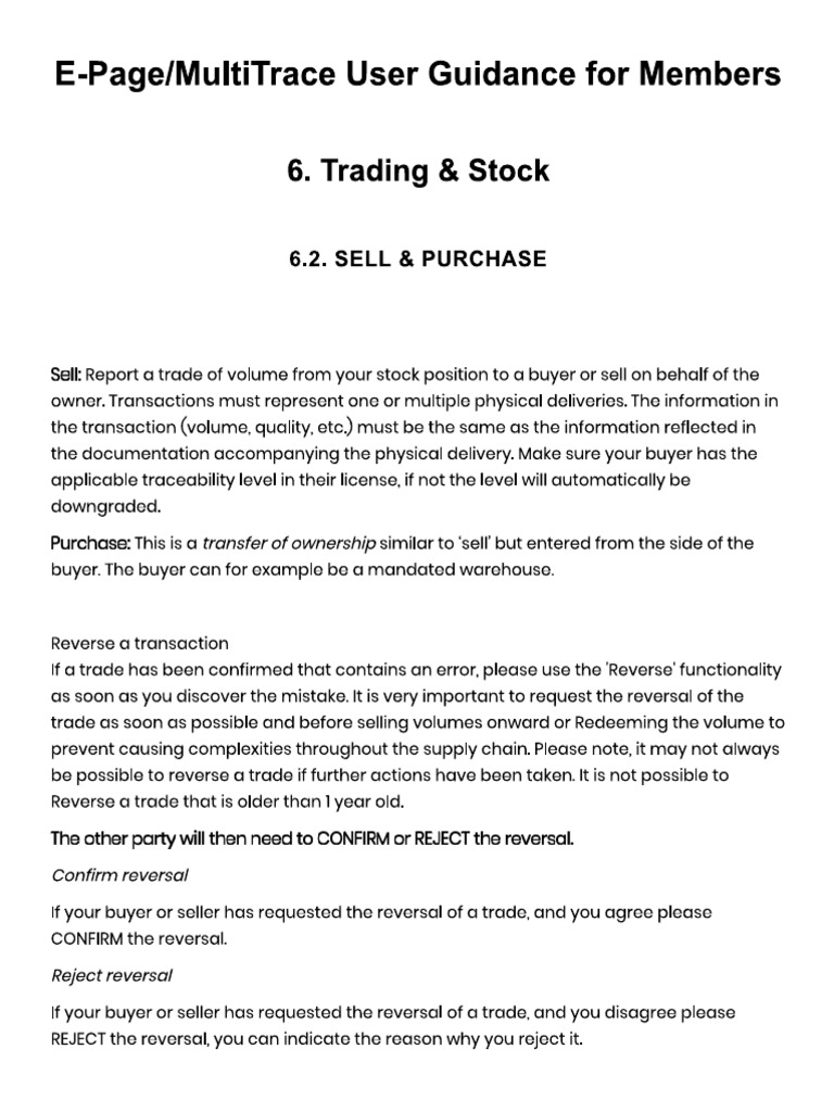 Multitrace User Guidance For Member (6.trading & Stock) | PDF