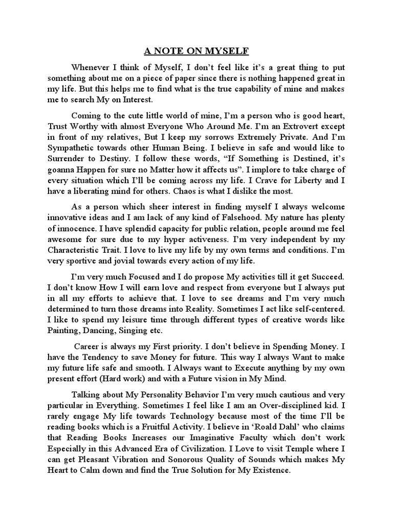 A Note On Myself | Descargar gratis PDF | Psychology