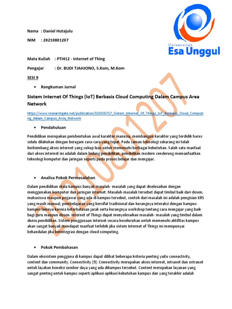 TUGAS 9 - 20210801207 - Daniel Hutajulu - IOT - Resume Jurnal Sistem Internet of Things (IoT ...