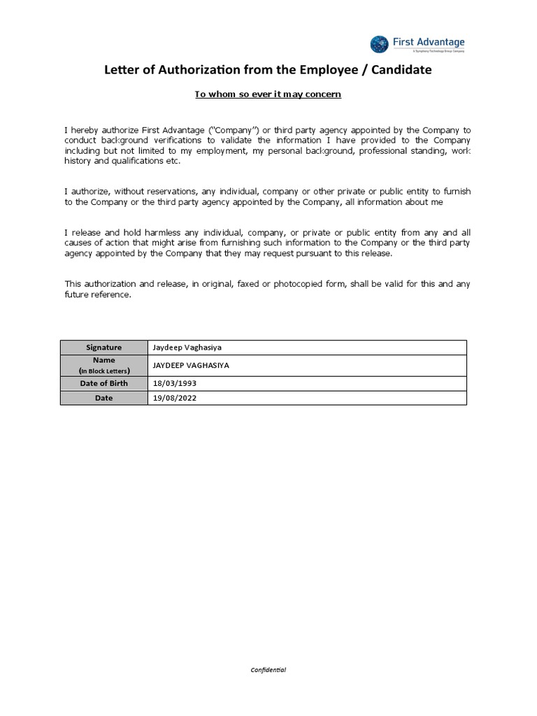 FADV - Background Verification Form - New - Auth | PDF