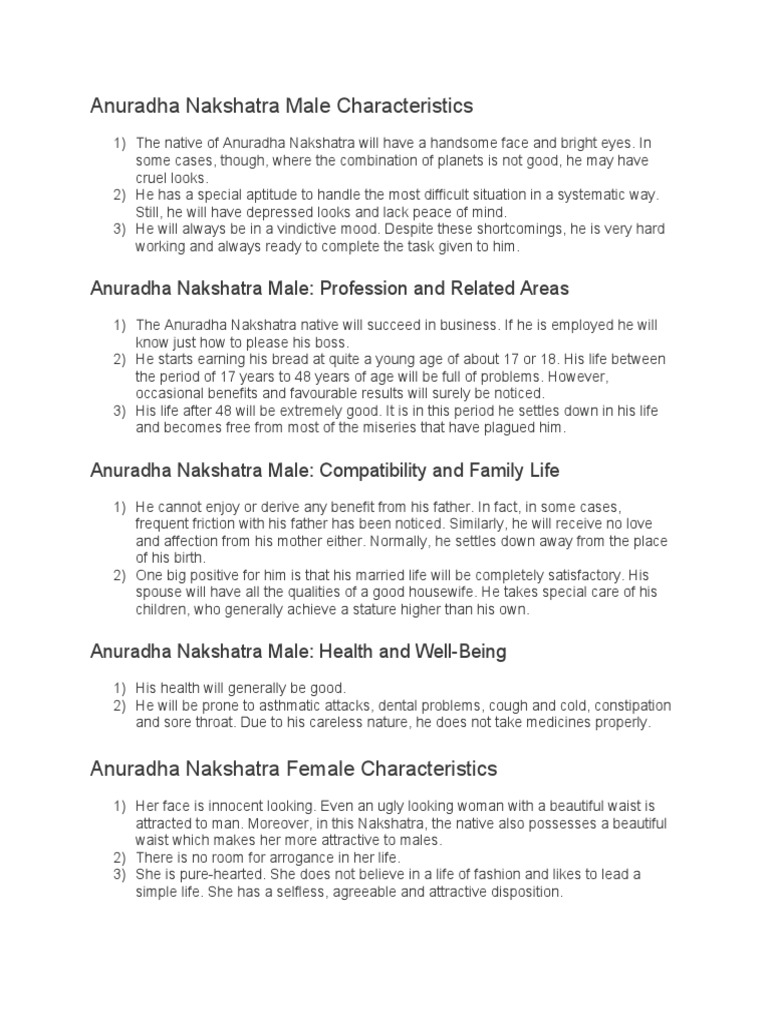 Anuradha Nakshatra Male Female Characteristics | Download Free PDF ...