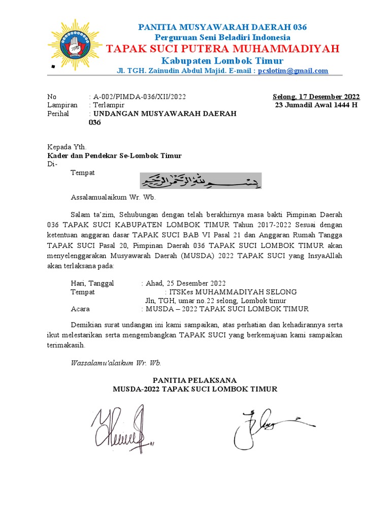 Undangan Musda TAPAK SUCI 2022 | PDF