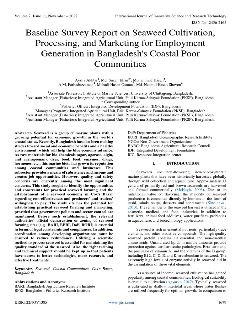 Baseline Survey Report On Seaweed Cultivation, Processing, and ...