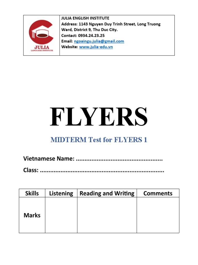 Flyers 1 - Summative Practice Test - Units 1 & 2 | PDF | Pizza | Foods