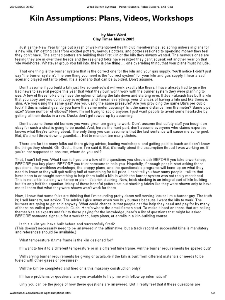 Ward Burner Systems - Kiln Assumptions Plans, Videos, Workshops - Power ...
