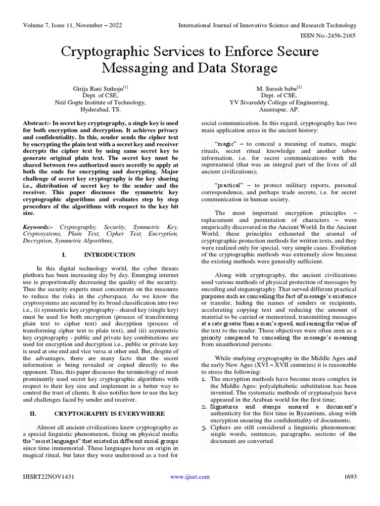 Cryptographic Services To Enforce Secure Messaging And Data Storage Pdf Cryptography Key