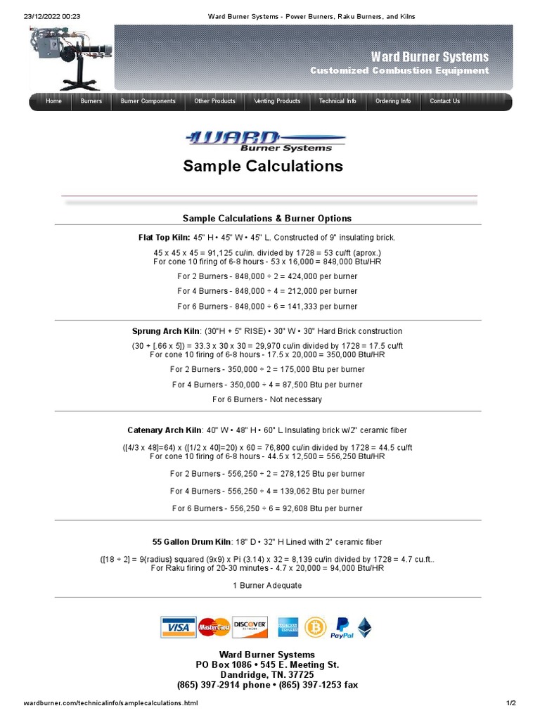 Ward Burner Systems - Sample Kiln Burner Calculations | PDF | Ceramics ...