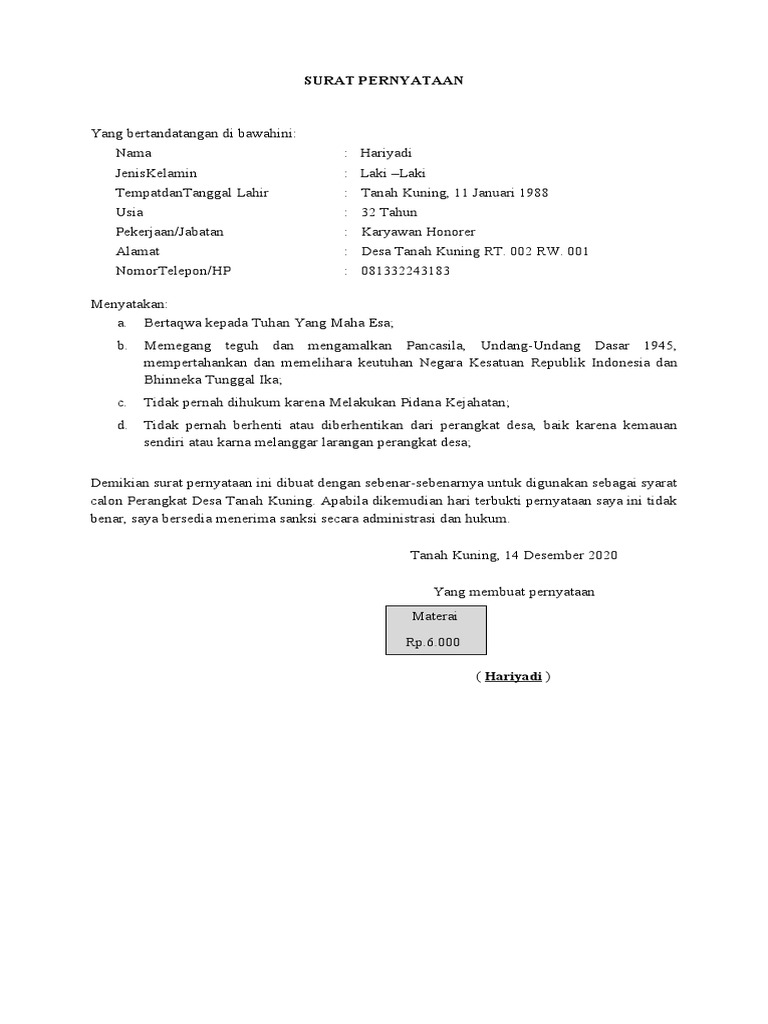 Contoh Surat Pernyataan Fix | PDF