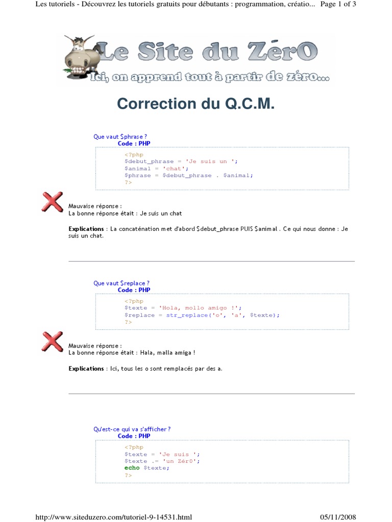 Correction QCM PHP : erreurs et explications | PDF | PHP | Génie logiciel