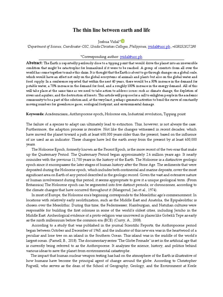 The Thin Line Between Earth and Life | PDF | Holocene | Anthropocene The Thin Line Between Earth and Life | PDF | Holocene | Anthropocene
