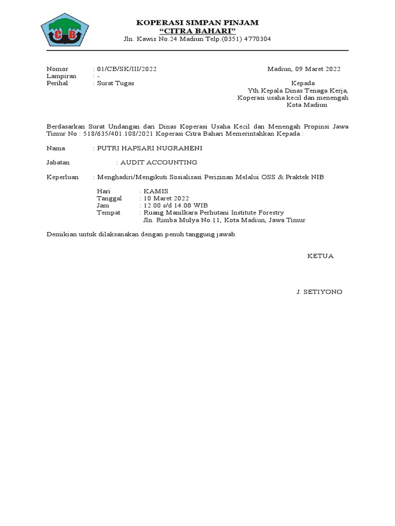 Surat Tugas dan Keterangan KSP Citra Bahari | PDF