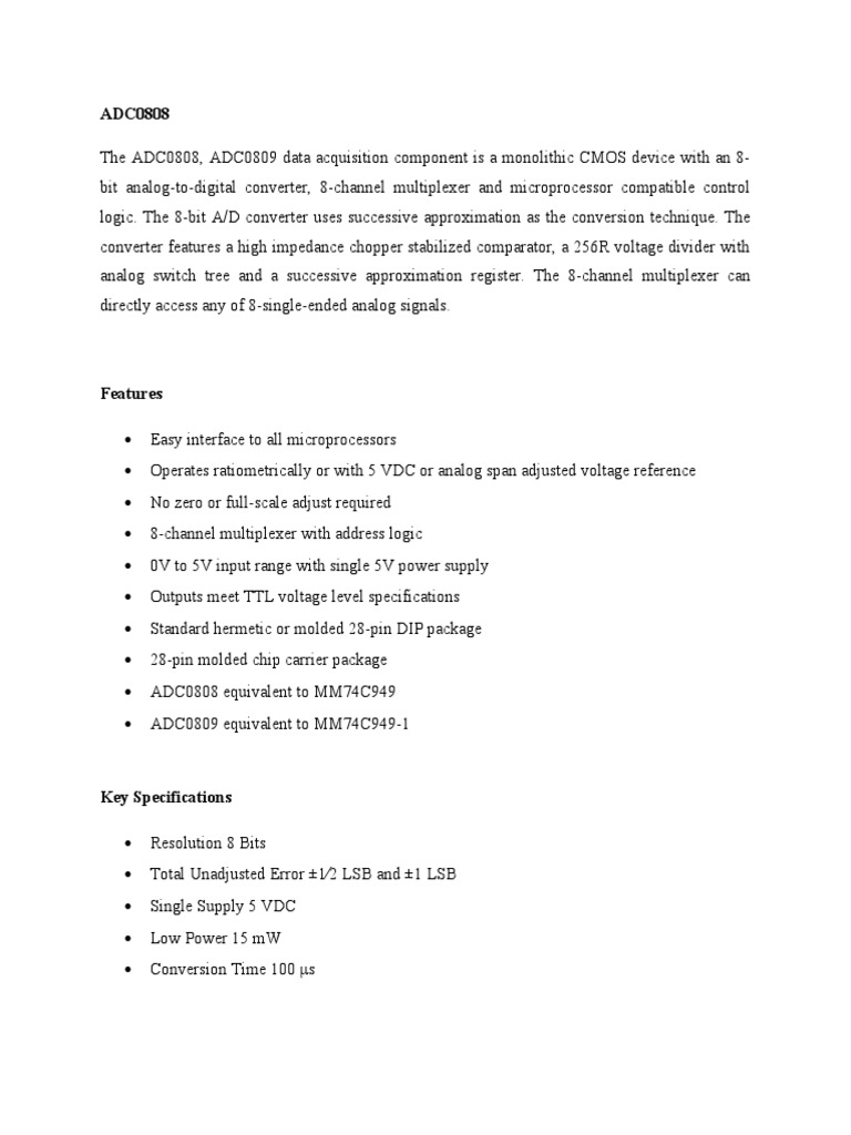 Adc 0808 | PDF | Analog To Digital Converter | Computer Engineering