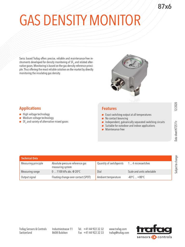 H72511r EN 87x6 Gas Density Monitor | PDF | Electrical Connector | Switch