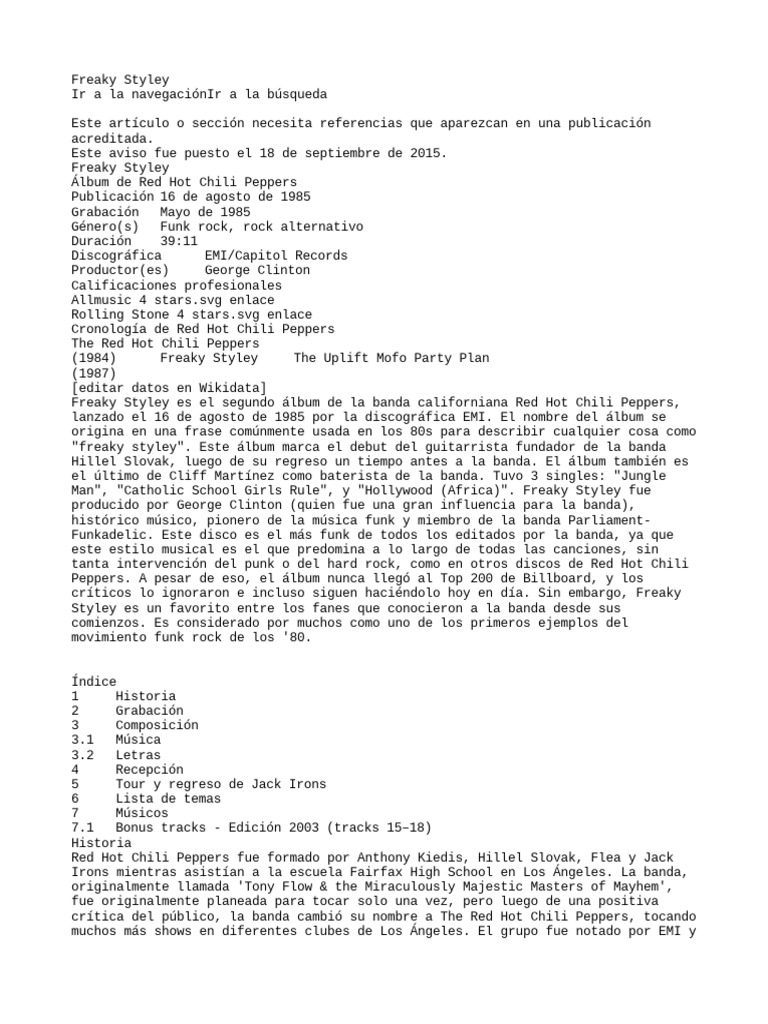 Análisis del álbum Freaky Styley | PDF | La música rock | Industria de ...