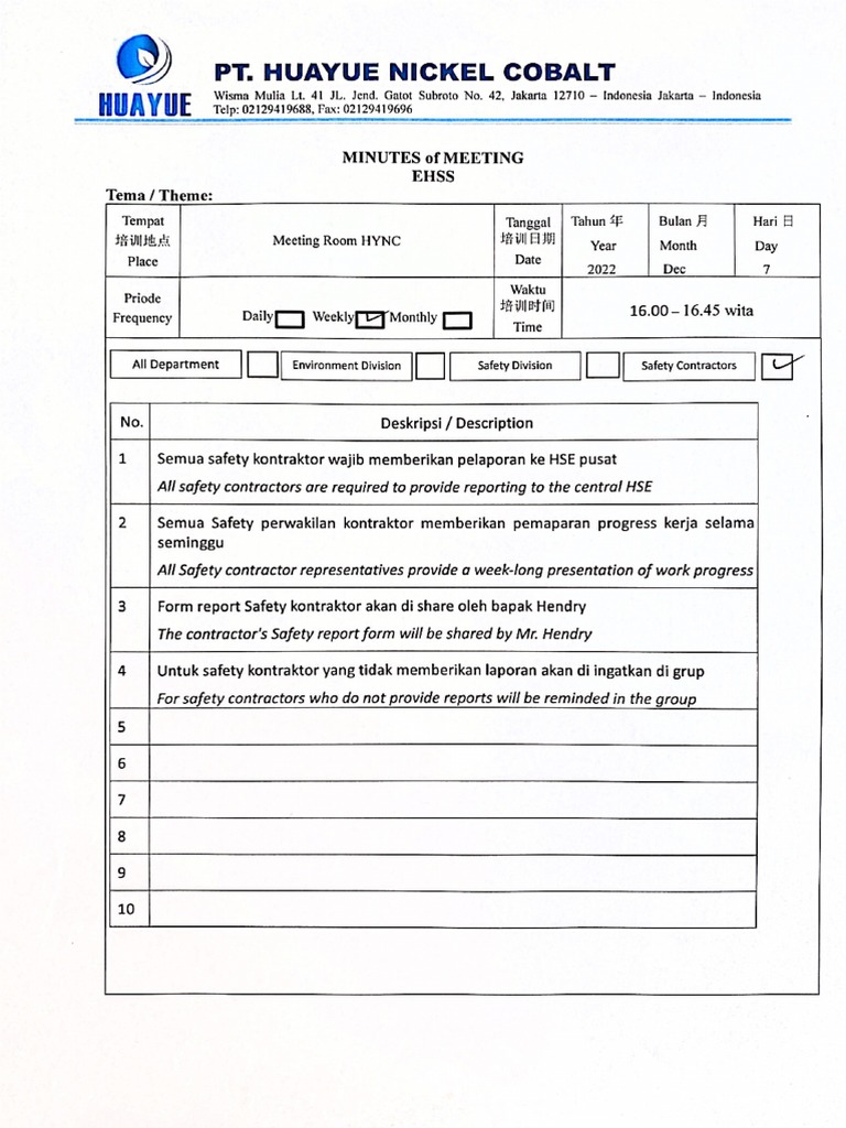 MOM Weekly Meeting Safety Contractors (7 | PDF