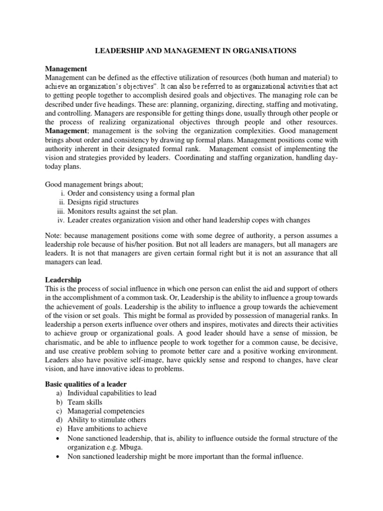 OTB - Lecture notes 4 - Leadership and Management | PDF | Leadership ...