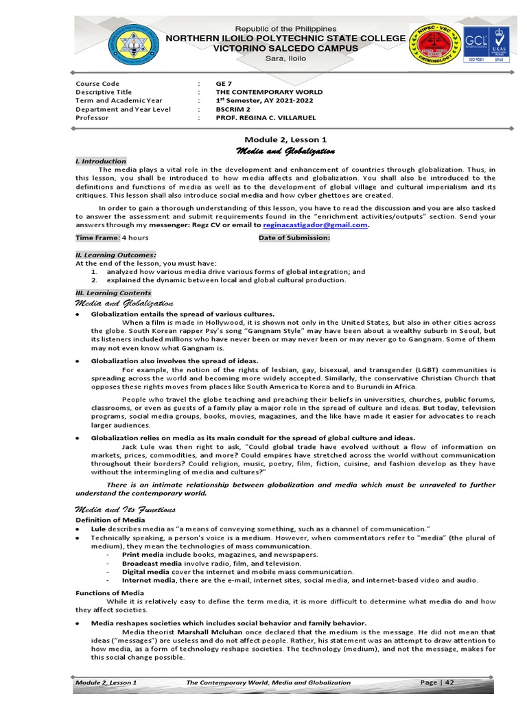 GE 7 Module 2 Lesson 1 | PDF | Mass Media | Social Media