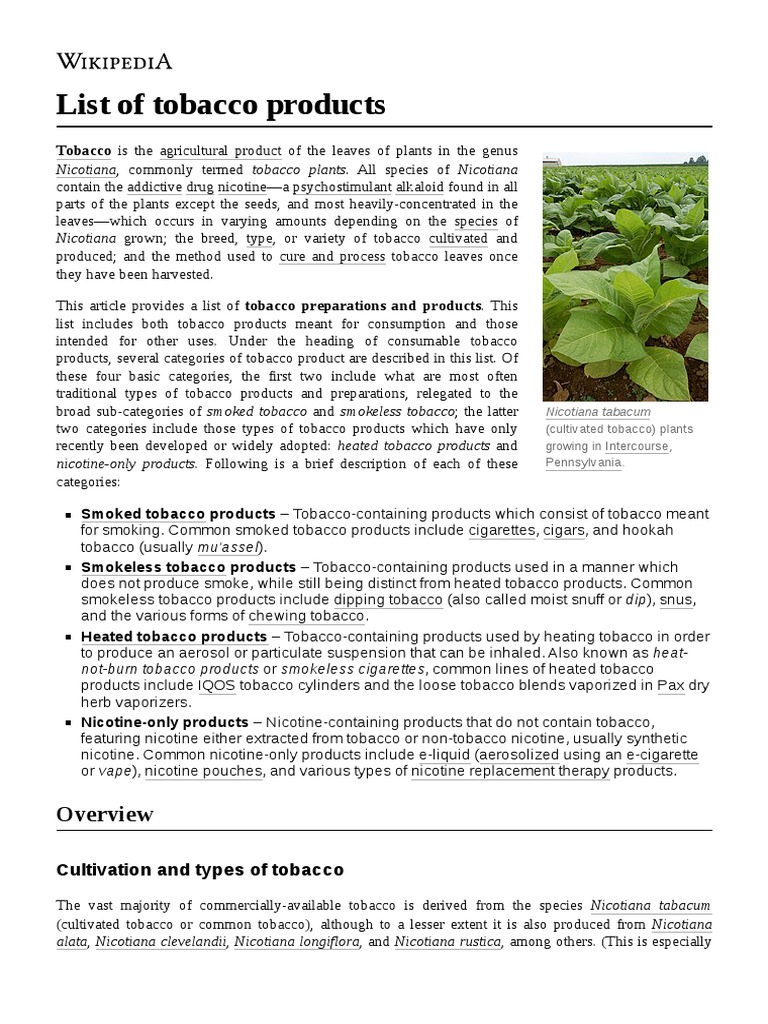 List of Tobacco Products | PDF | Cigar | Snuff (Tobacco)