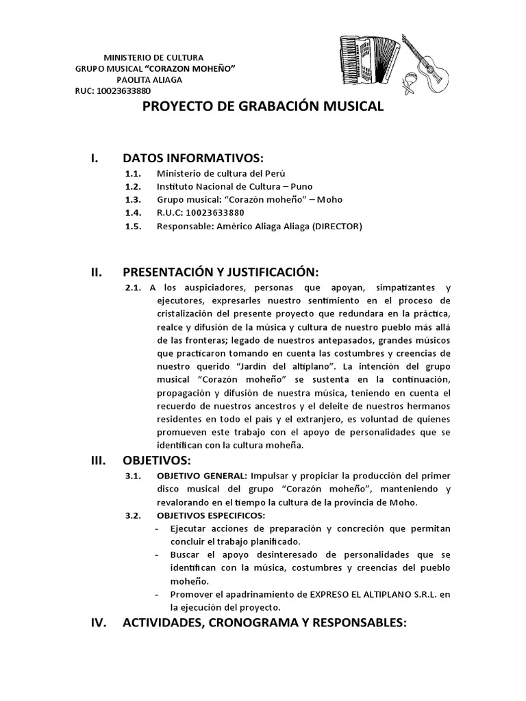 Proyecto de Grabación Musical | PDF | Las artes escénicas