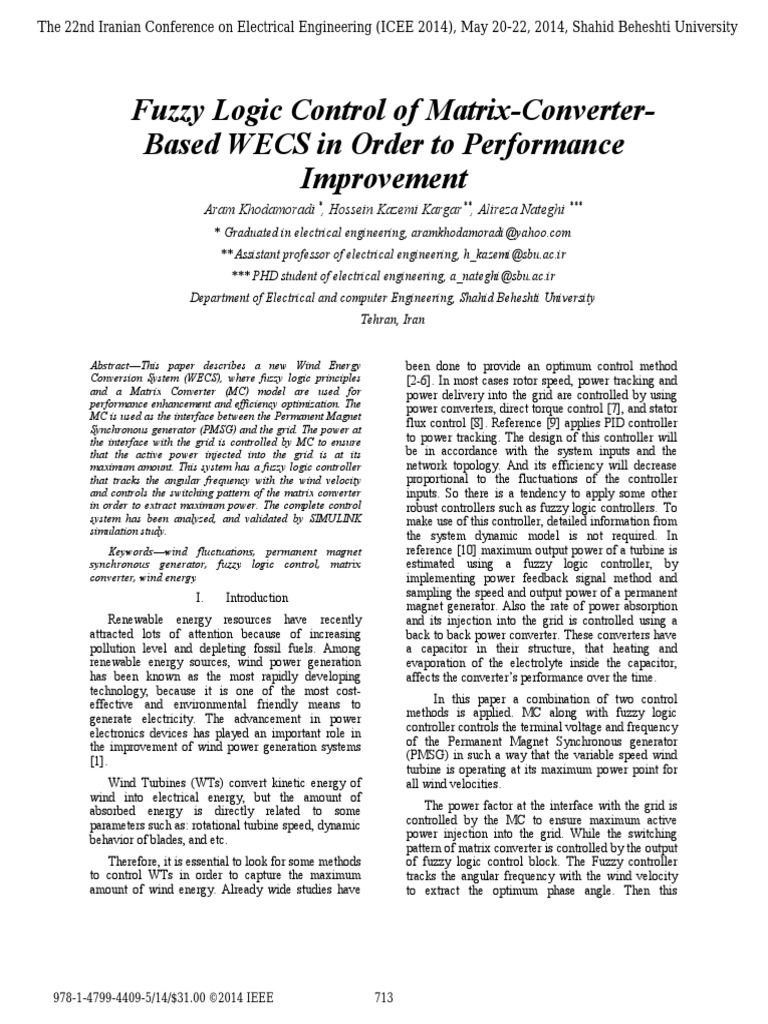 Fuzzy Logic Control Of Matrix Converter Based Wecs In Order To Performance Improvement Pdf 7650