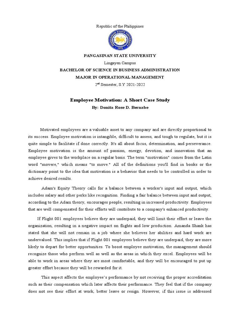 Short Case Study-Motivation | PDF | Motivational | Motivation