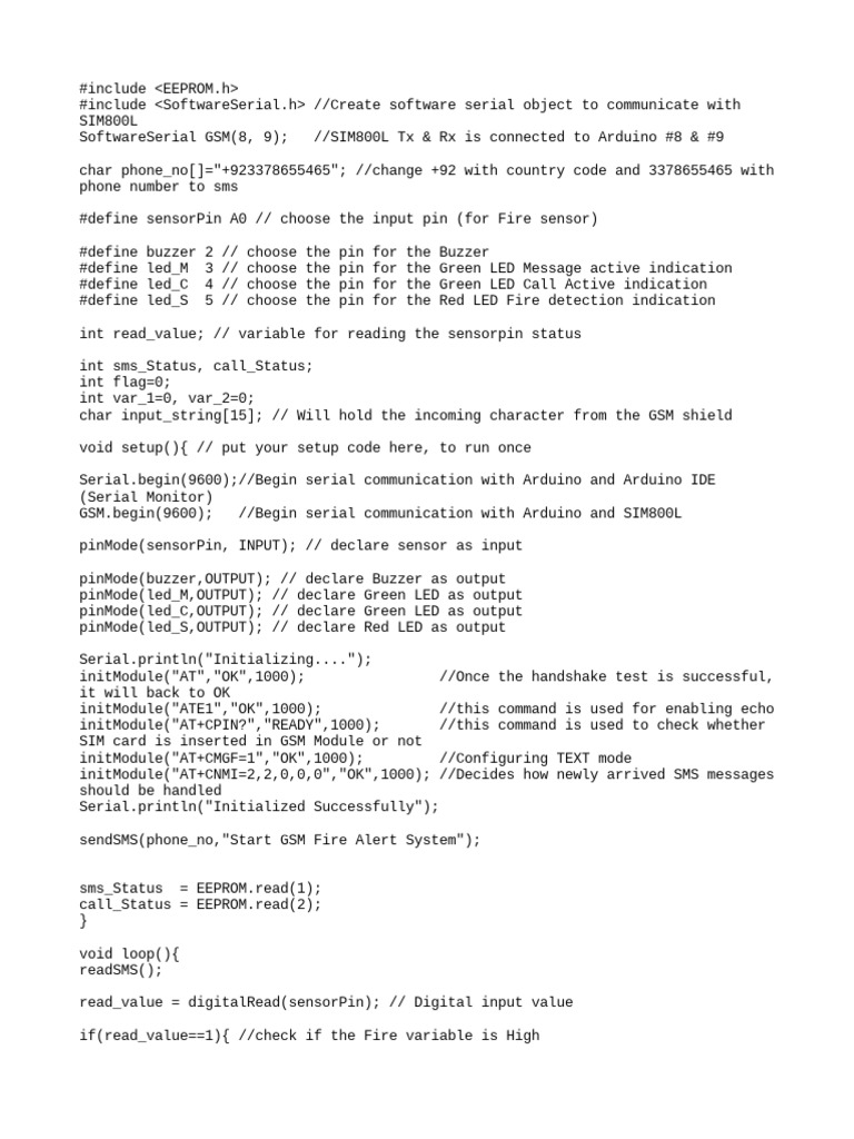 Flame Sensor With GSM and Arduino | PDF | Arduino | Computer Architecture