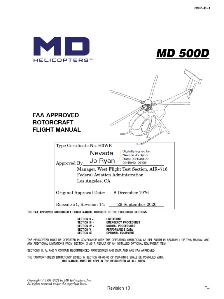 Rotor Flight Manual - MD 500d (20!10!2022) | PDF | Rotorcraft | Aeronautics